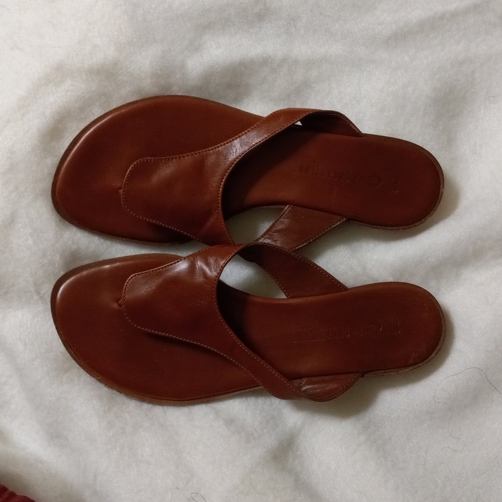 La Canadienne Sandals Brown Leather Thong Slides Sz 3… - Gem